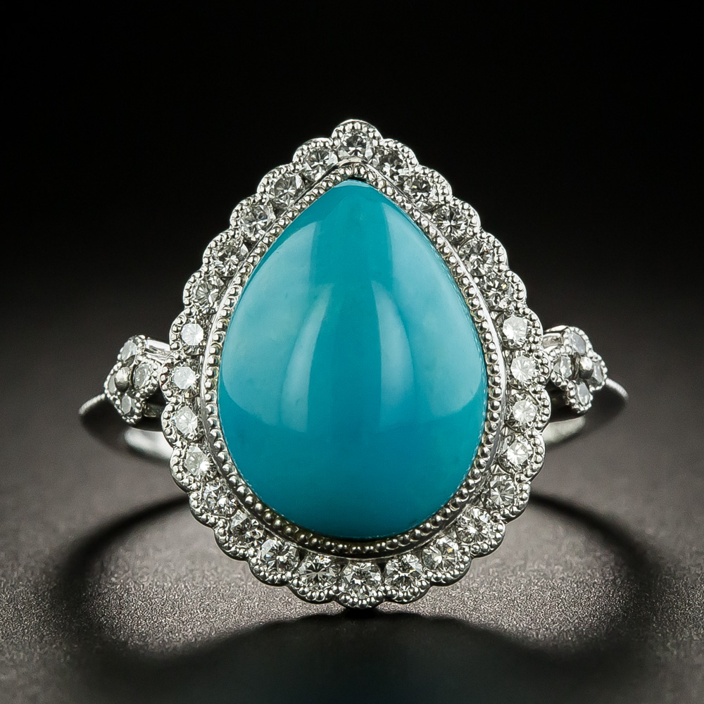 Estate Pear-Shaped Turquoise and Diamond Halo Ring