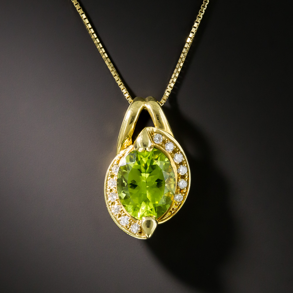 Estate Peridot and Diamond Pendant