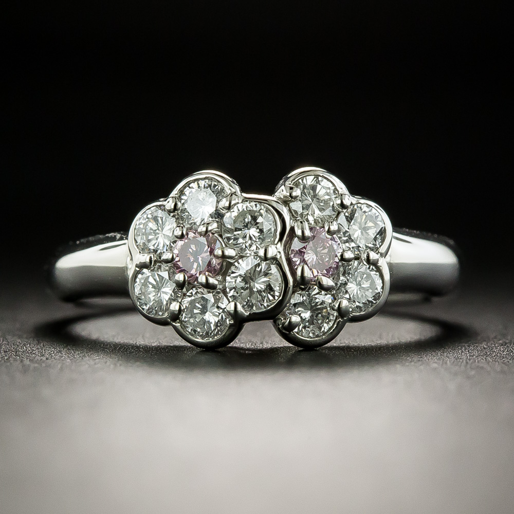 Estate Pink and White Diamond Cluster Ring