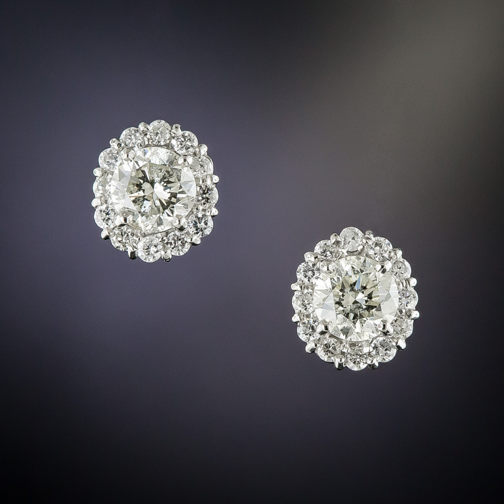Estate Platinum Diamond Cluster Ear Studs