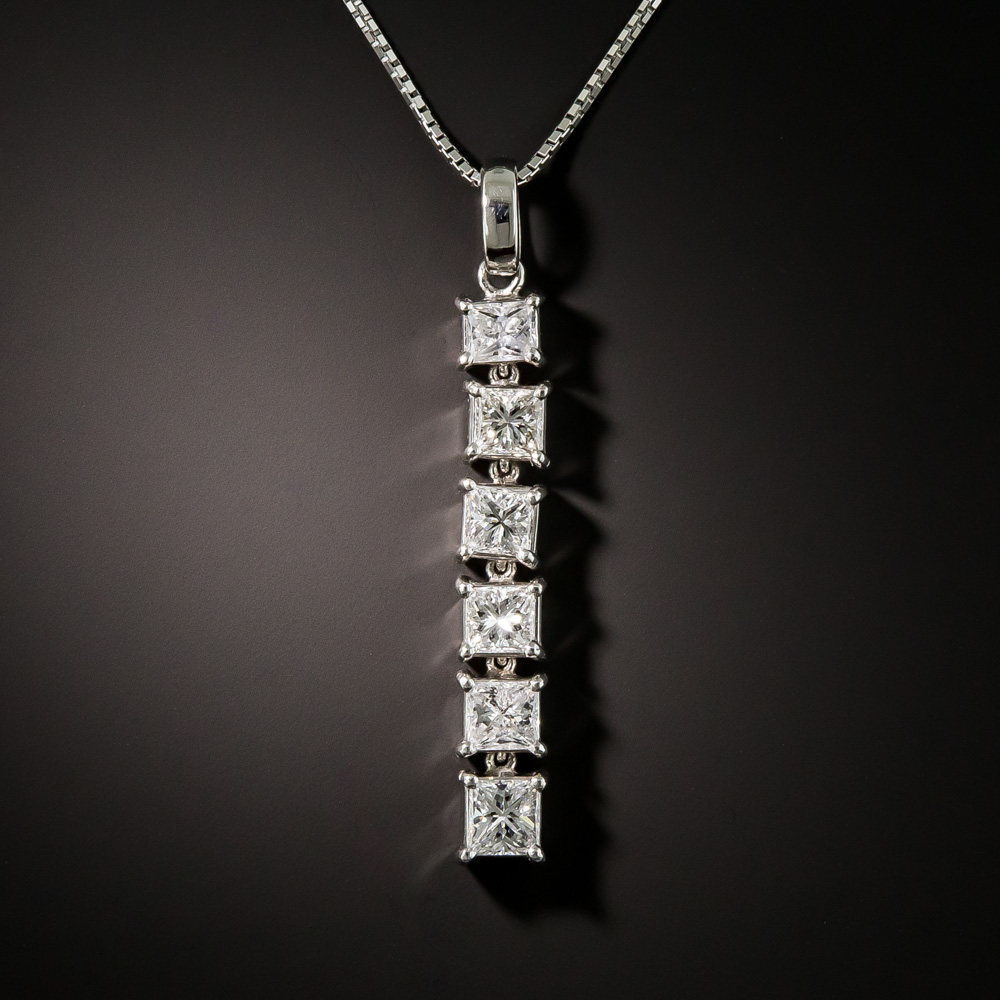 Estate Platinum Princess-Cut Diamond Pendant