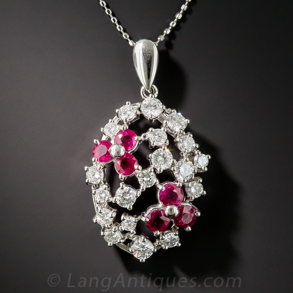 Estate Platinum Ruby and Diamond Pendant