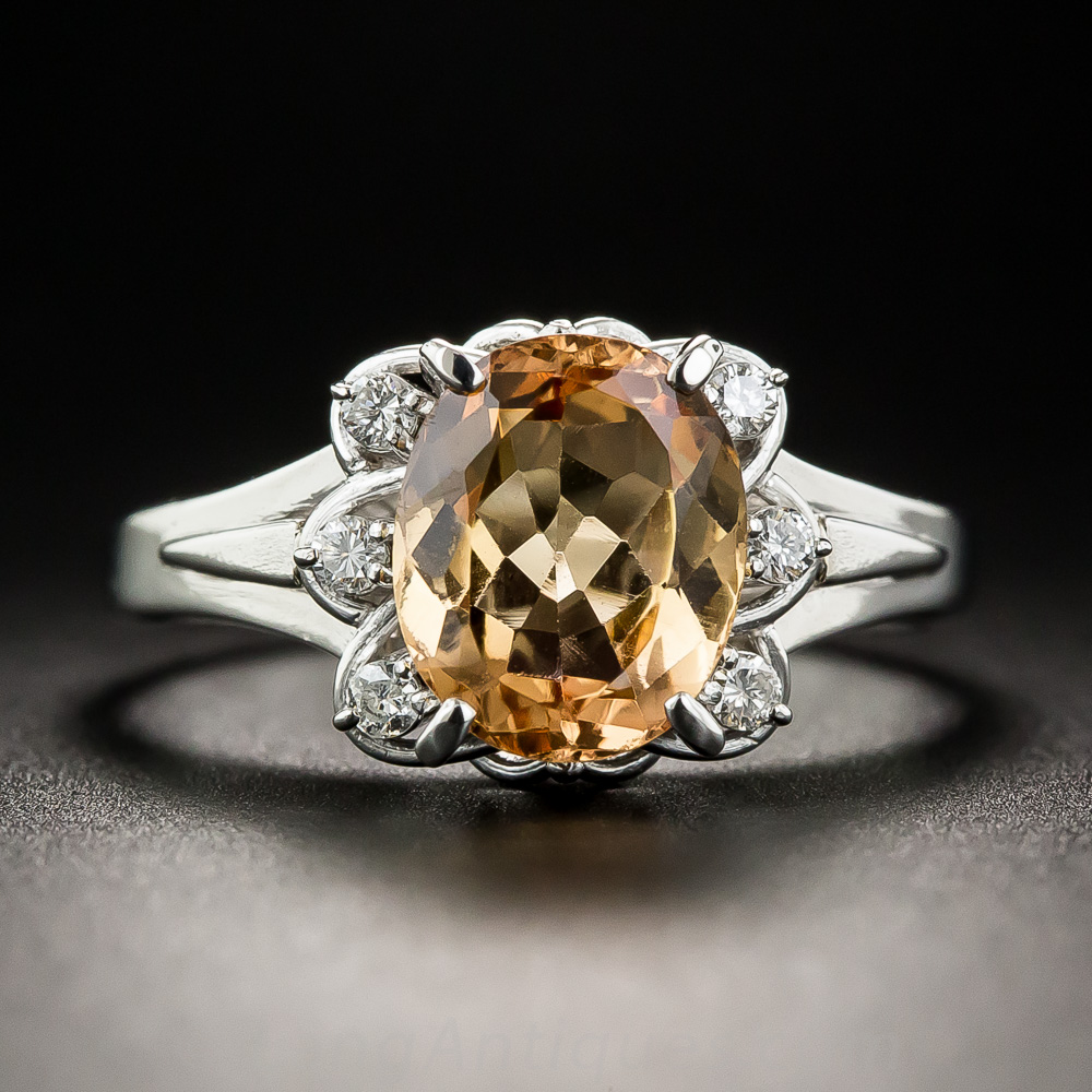 Estate Precious Topaz Platinum Diamond Ring