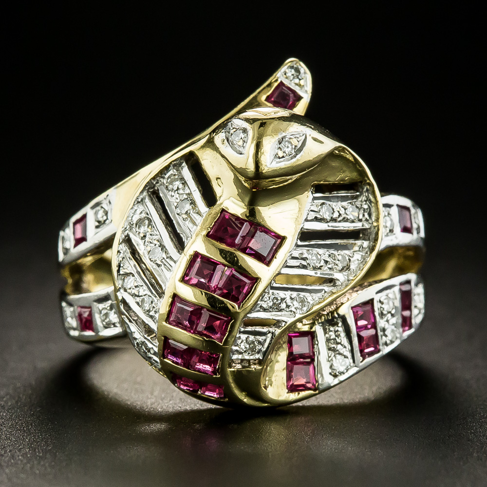 Estate Ruby and Diamond Cobra Ring