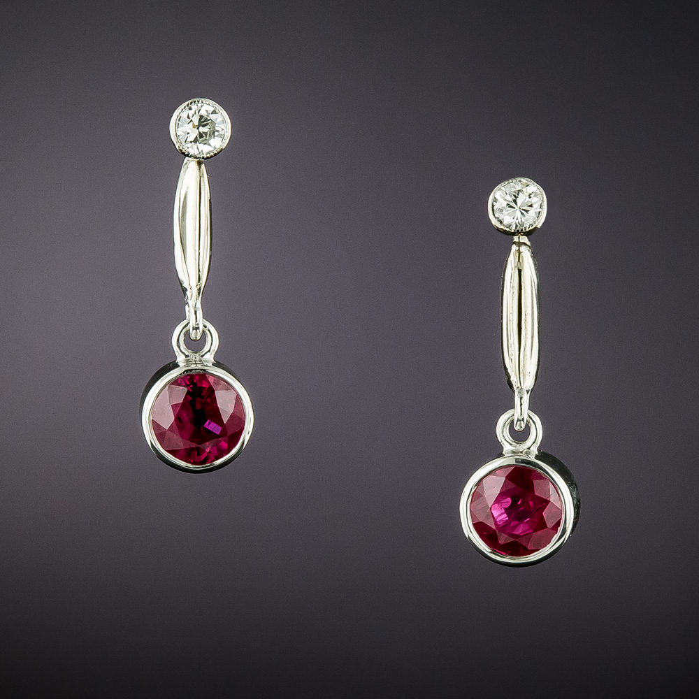 Estate Ruby and Diamond Dangle Earrings