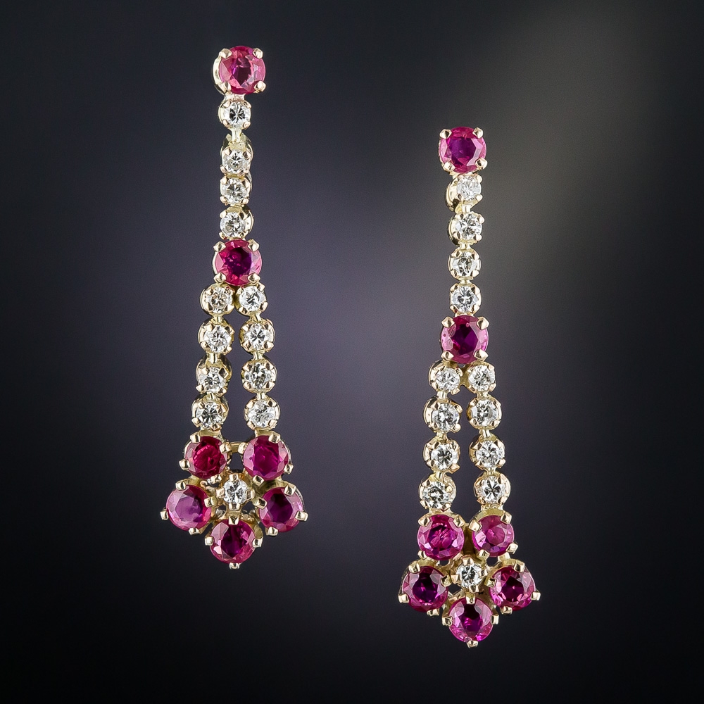 Estate Ruby and Diamond Dangle Earrings