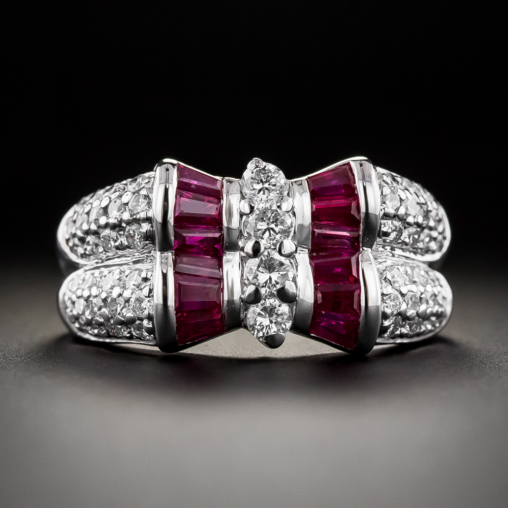 Estate Ruby and Diamond Double Bow Ring