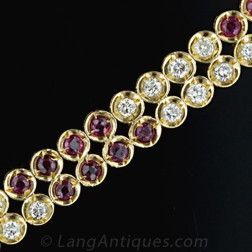 Estate Ruby and Diamond Double Row Bracelet