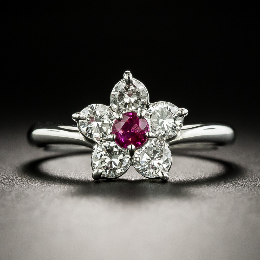 Estate Ruby and Diamond Flower Ring