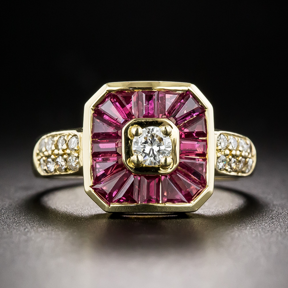 Estate Ruby and Diamond Halo Ring