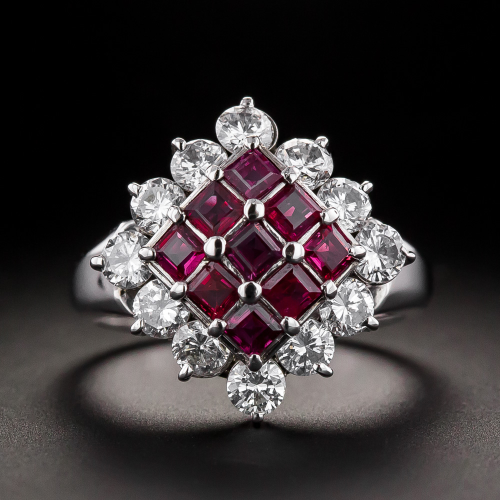 Estate Ruby and Diamond Lozenge Shaped Ring