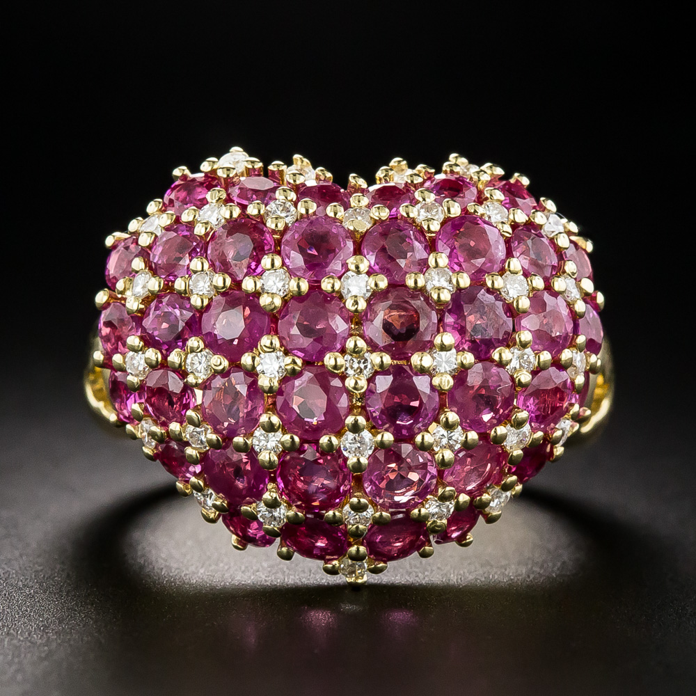Estate Ruby And Diamond Puffed Heart Ring