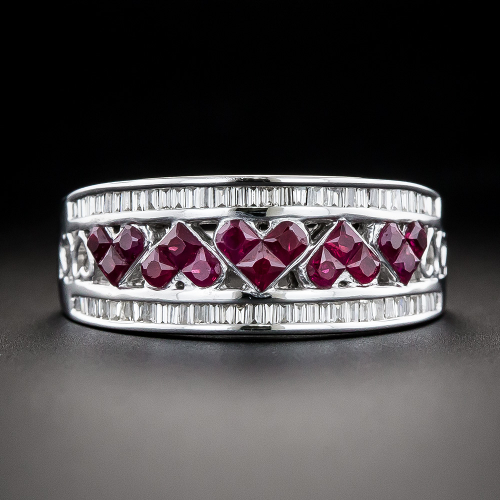 Estate Ruby Hearts and Diamond Band