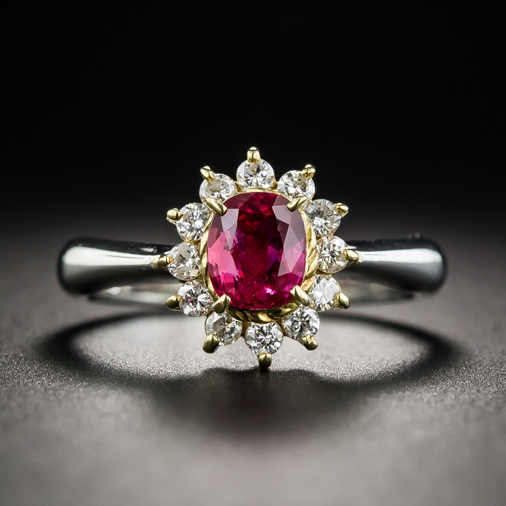 Estate Ruby Platinum Diamond Halo Ring