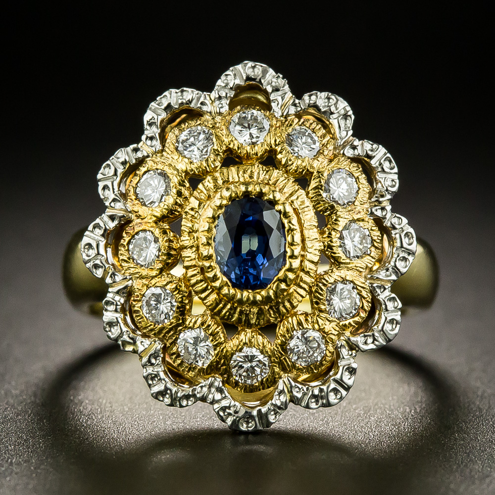 Estate Sapphire and Diamond Flower Cocktail Ring