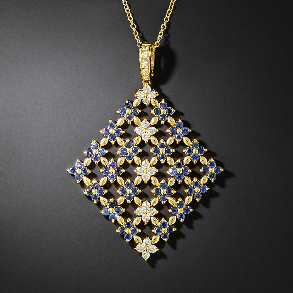 Estate Sapphire and Diamond Lattice Pendant