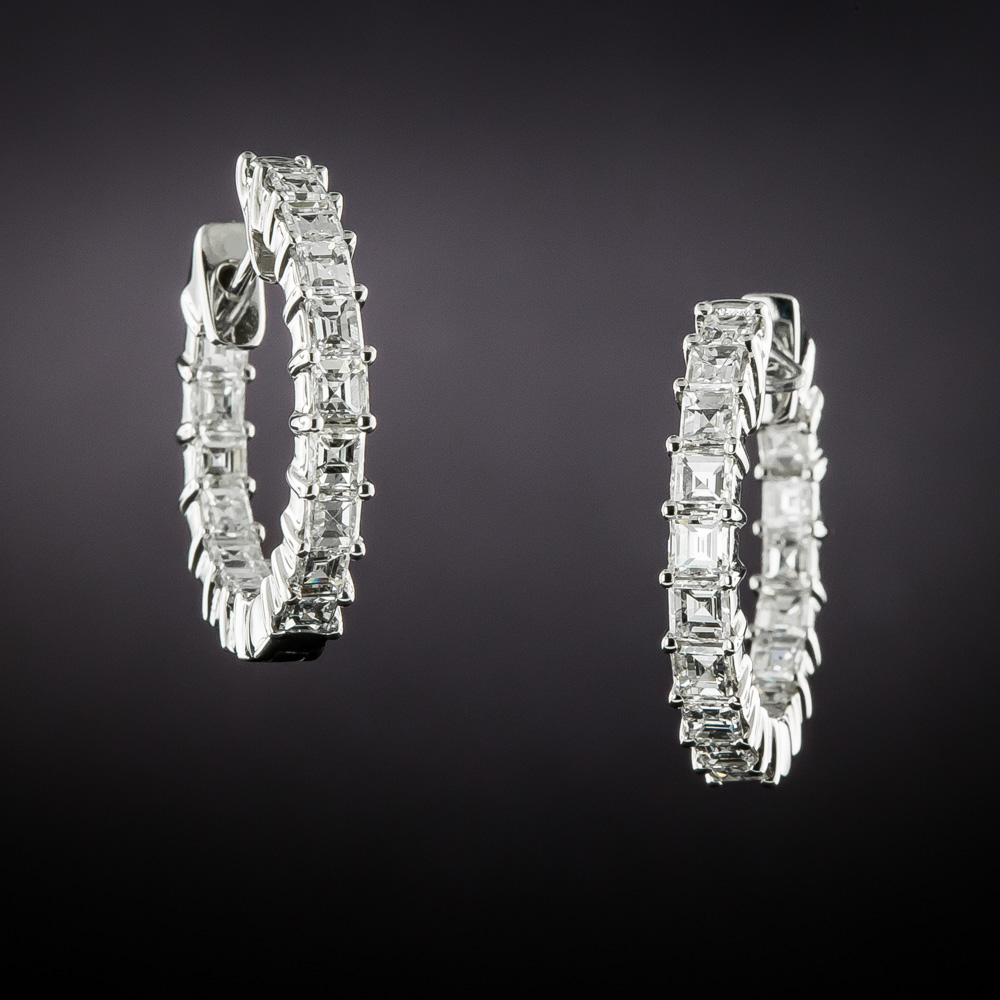 Estate Square-Cut Diamond Inside /Outside Hoop Earrings