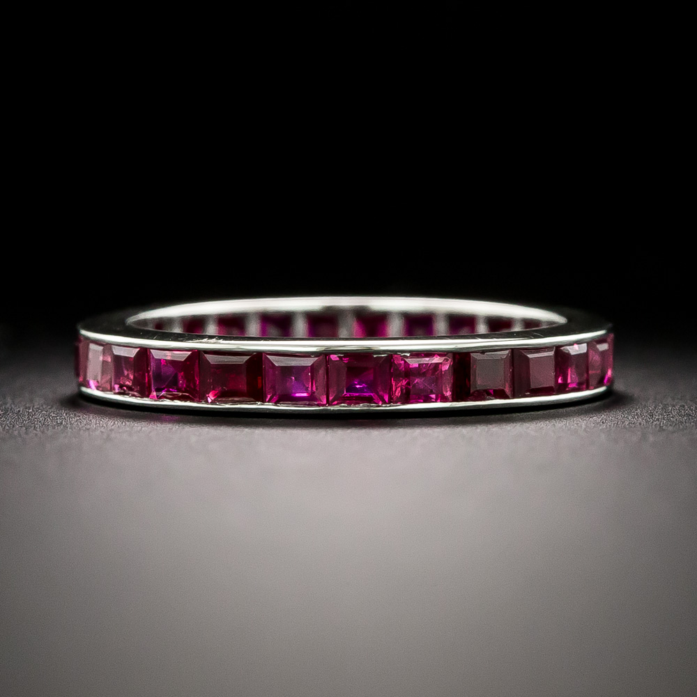 Estate Square Cut Ruby Eternity Band, Size 6 1/4