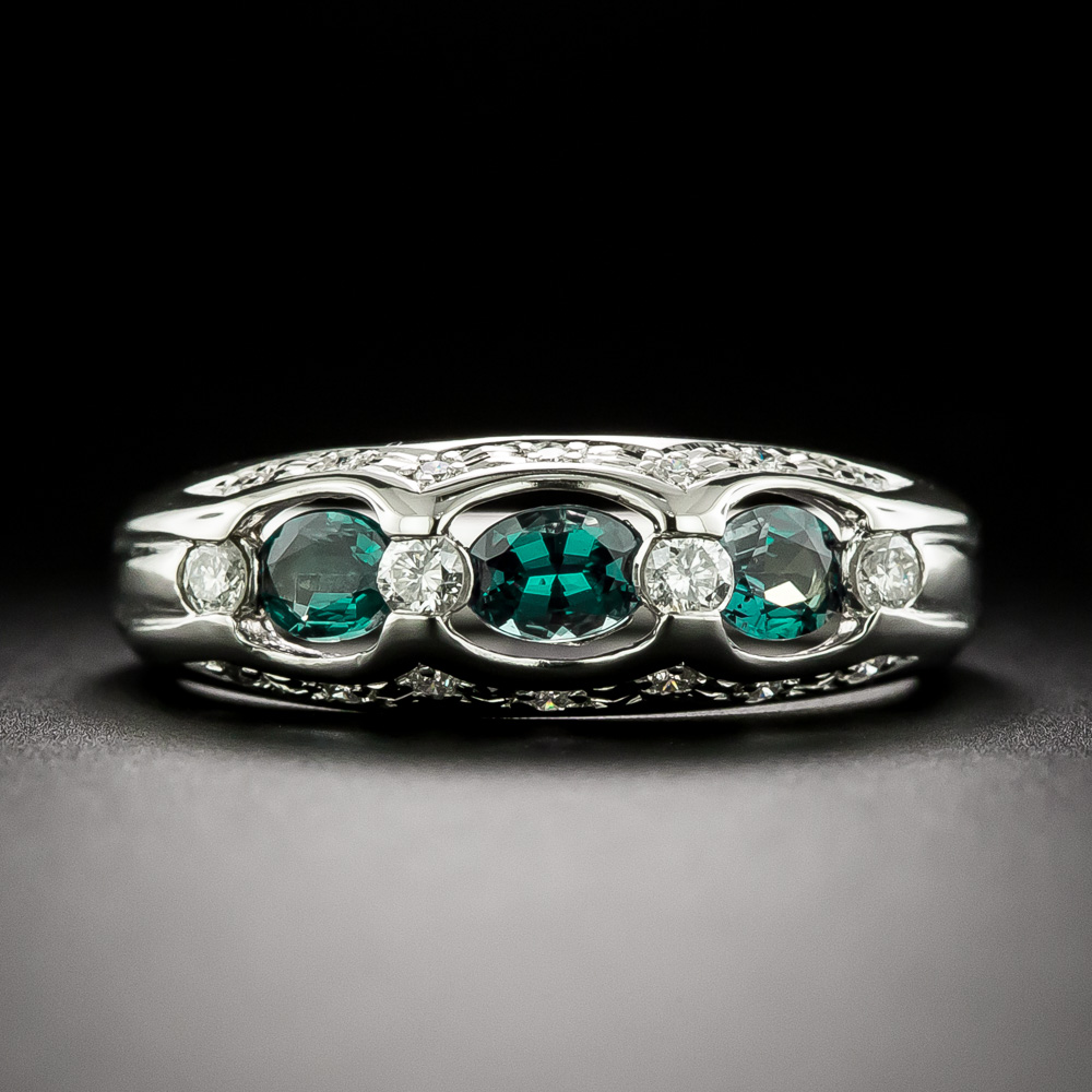 Estate Three-Stone Alexandrite and Diamond Ring