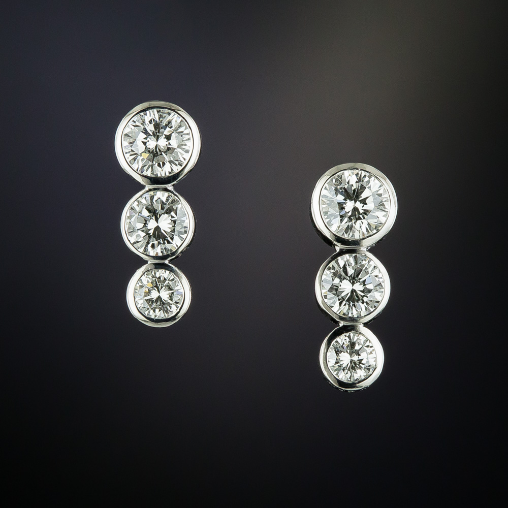 Estate Three-Stone Diamond Earrings