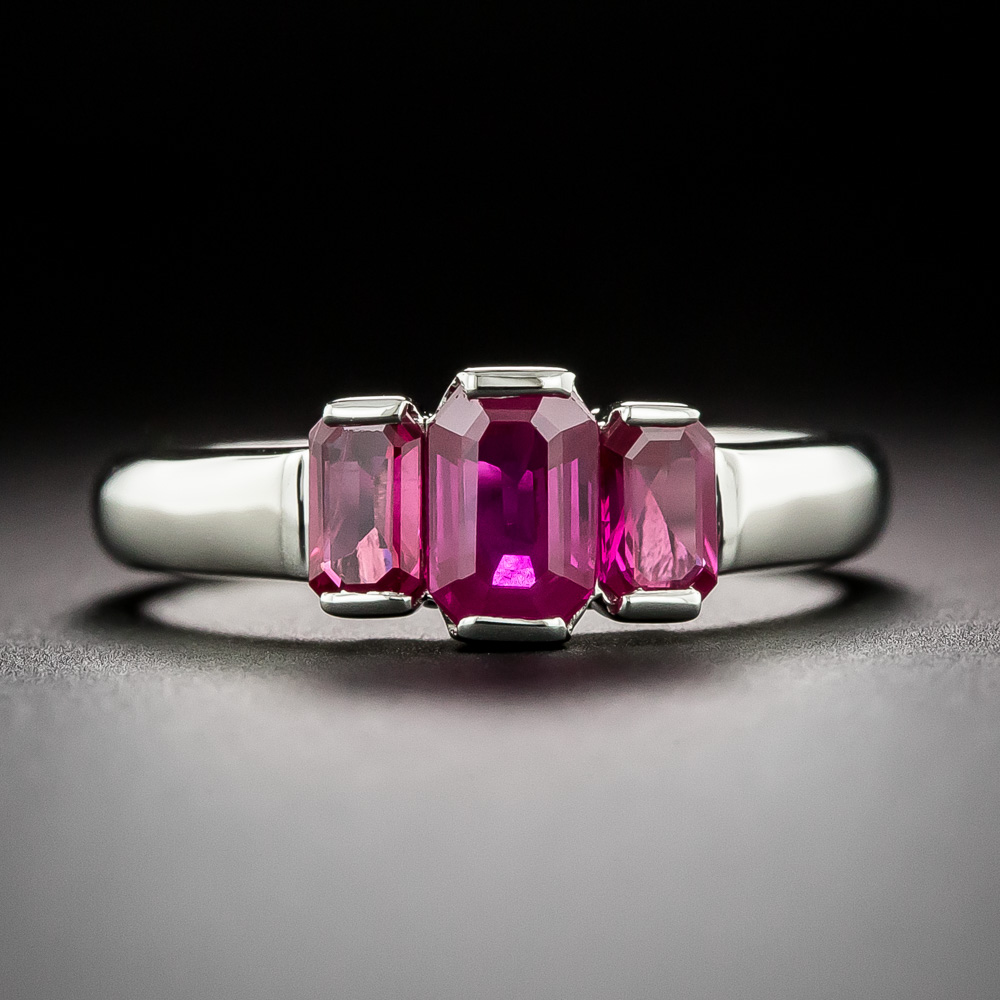 Estate Three-Stone Emerald-Cut Ruby Ring