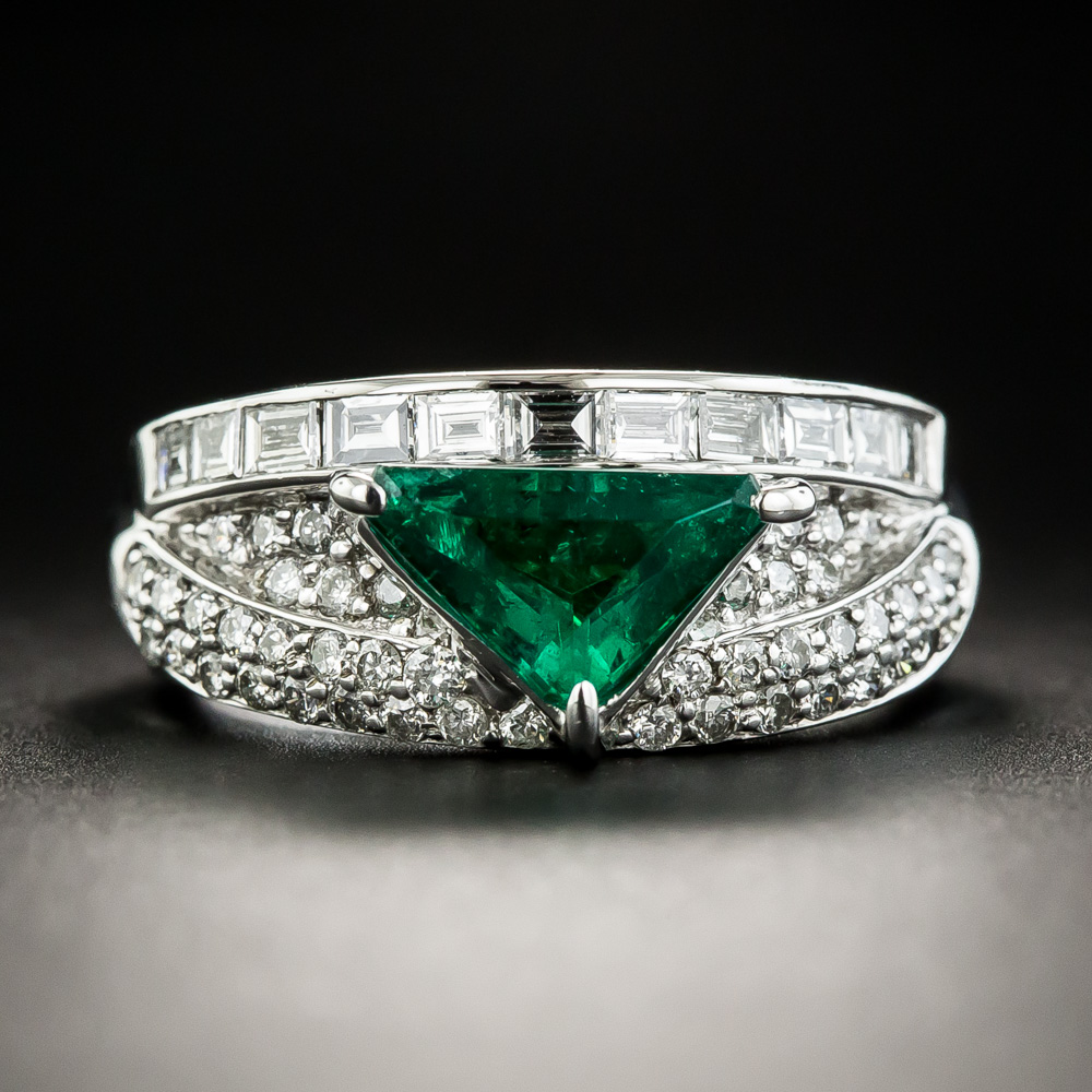 Estate Triangle Emerald and Diamond Ring