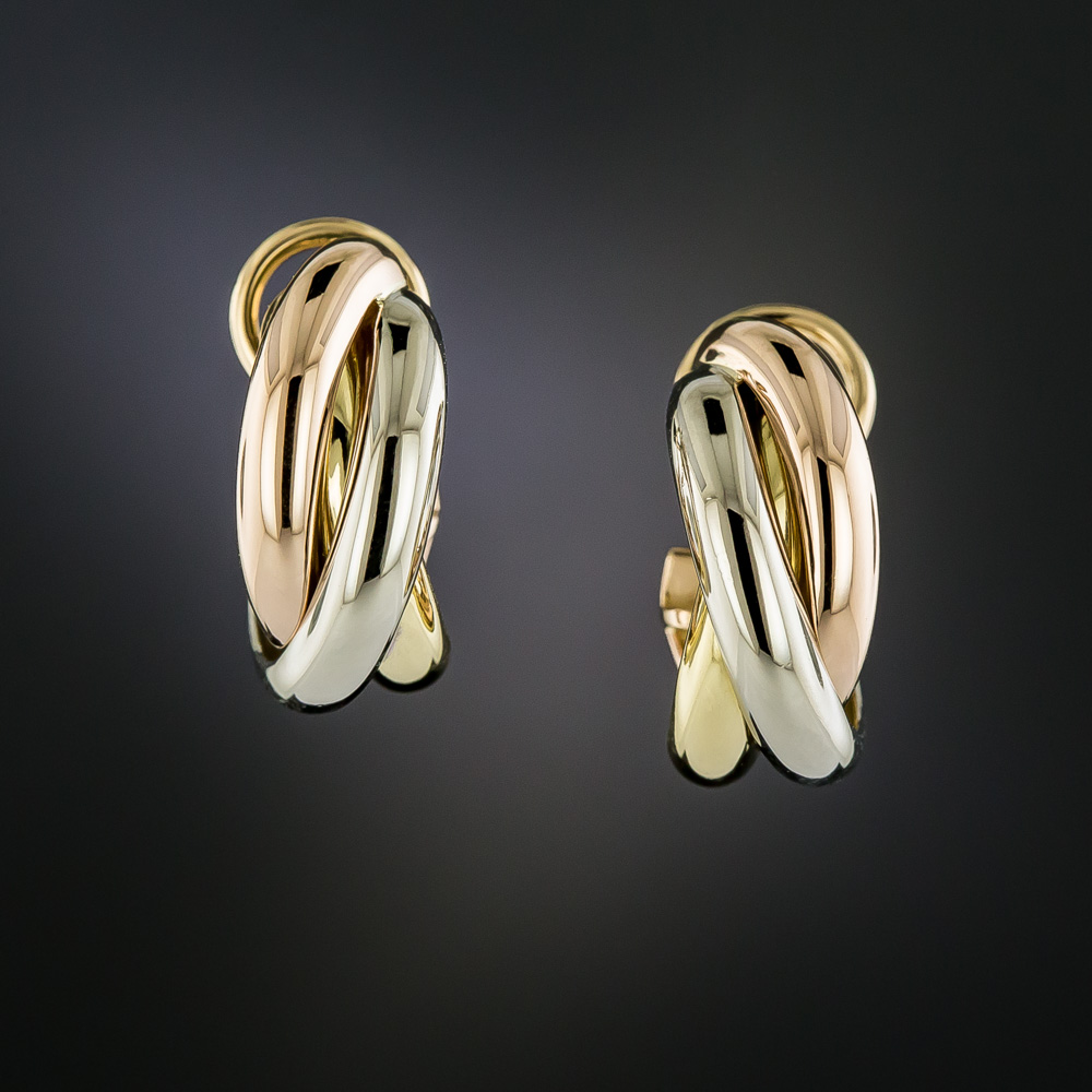 Estate Trinity de Cartier Tri-Color Gold Hoop Earrings