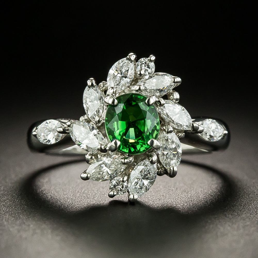 Estate Tsavorite Garnet and Diamond Spray Ring