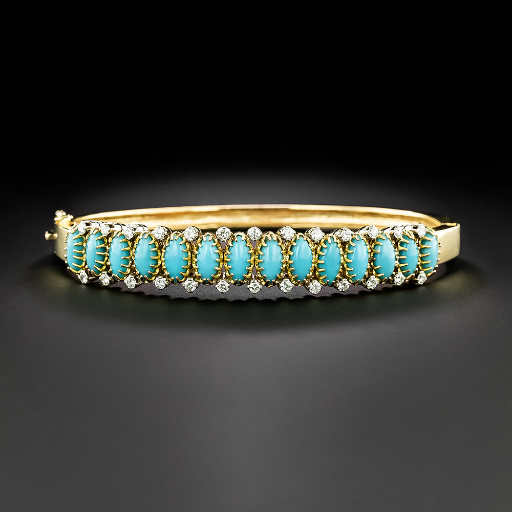 Estate Turquoise and Diamond Bangle Bracelet