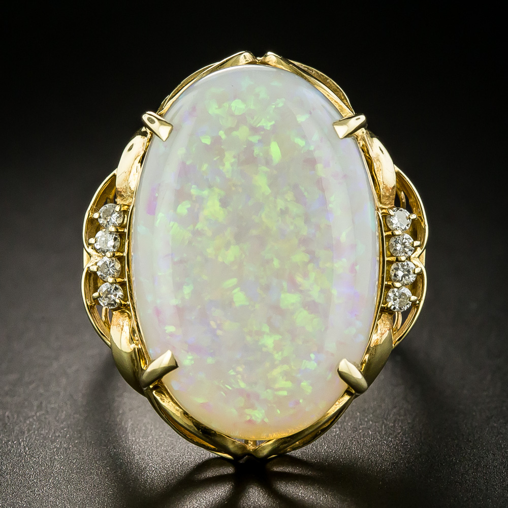 Estate White Opal and Diamond Cocktail Ring