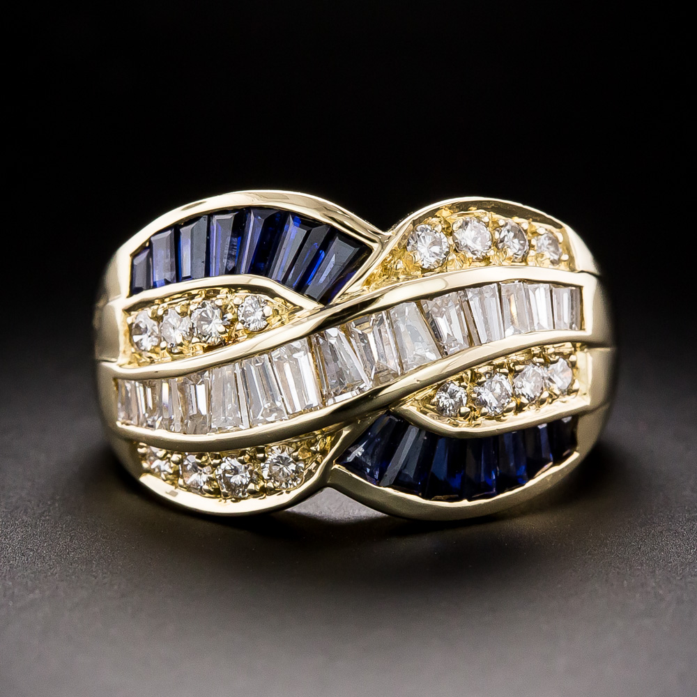 Estate Wide Sapphire and Diamond Weave Band Ring