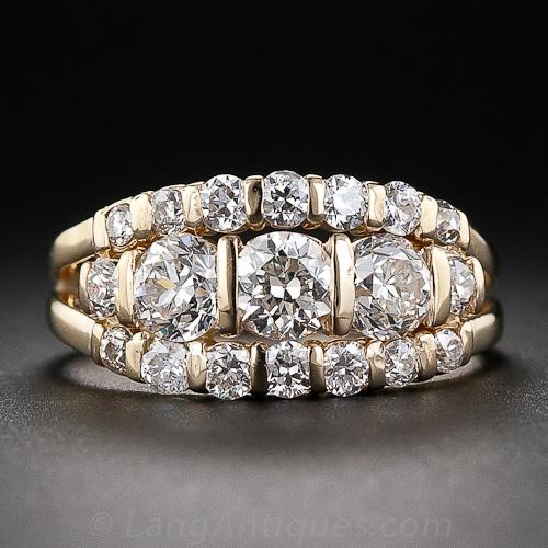 European-Cut Diamond Triple-Band Ring