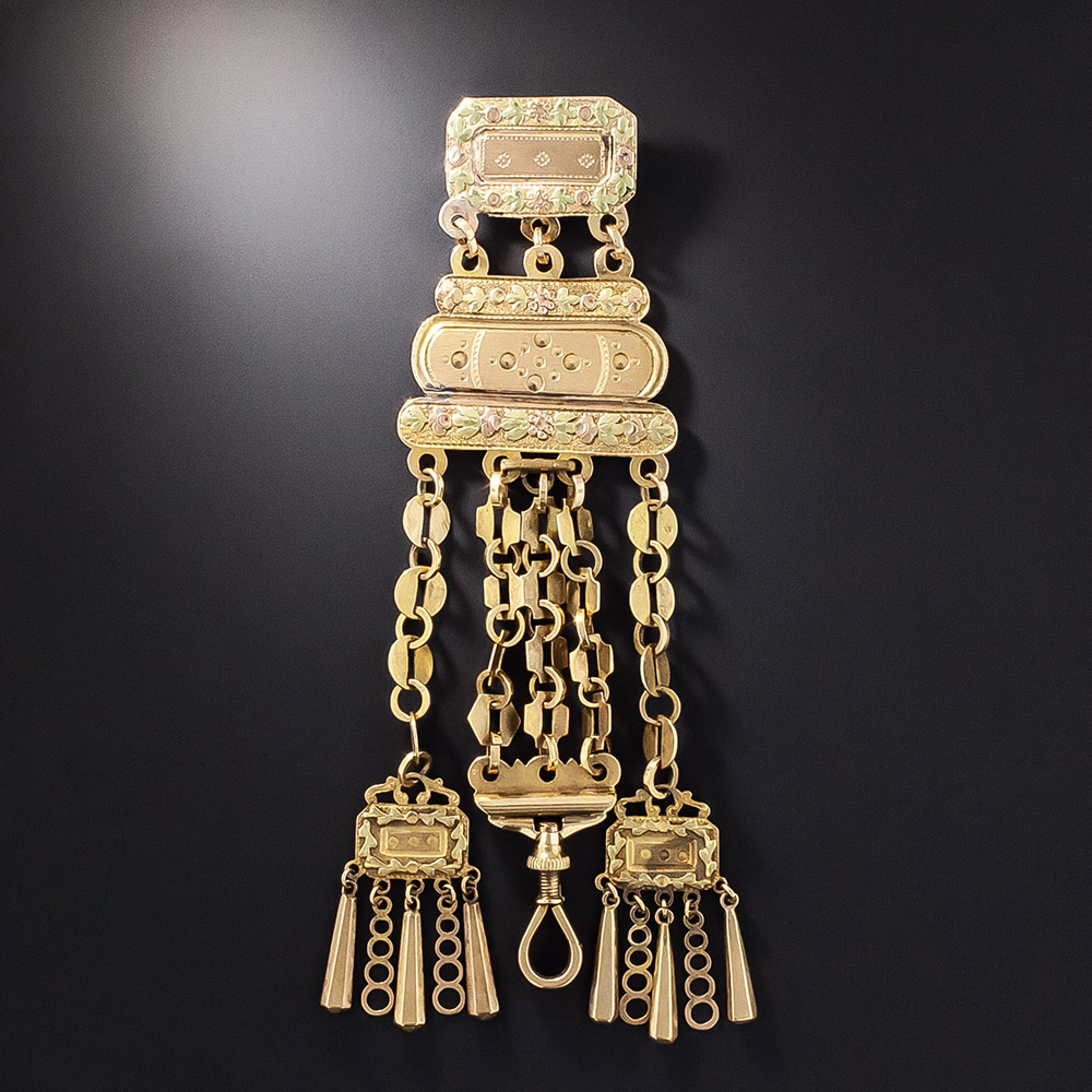 Fanciful French Tri-Color Gold Watch Fob/Brooch