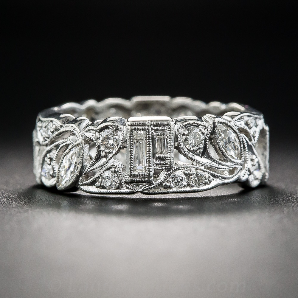 Fancy Art Deco Platinum Diamond Wedding Band