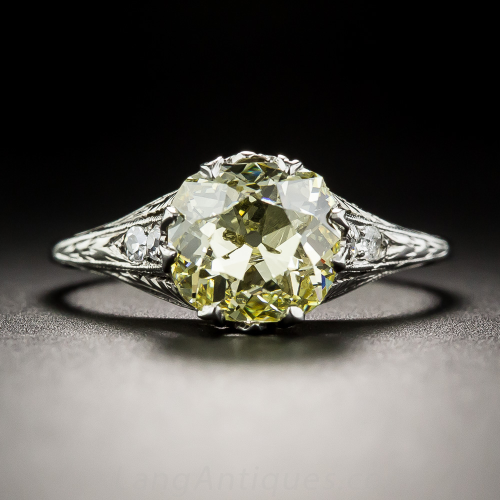 Fancy Intense Yellow 2.02 Carat Cushion-Cut Diamond Art Deco Solitaire