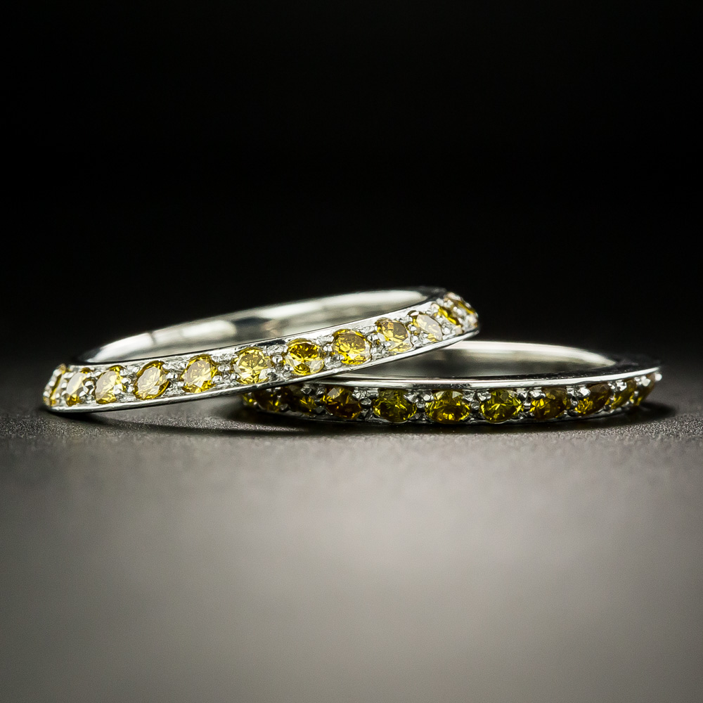 Fancy Yellow Diamond Platinum Guard Bands, Size 5 1/2