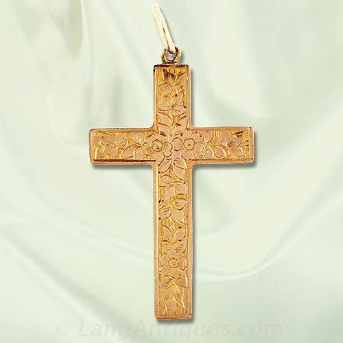 Floral Engraved Cross Pendant