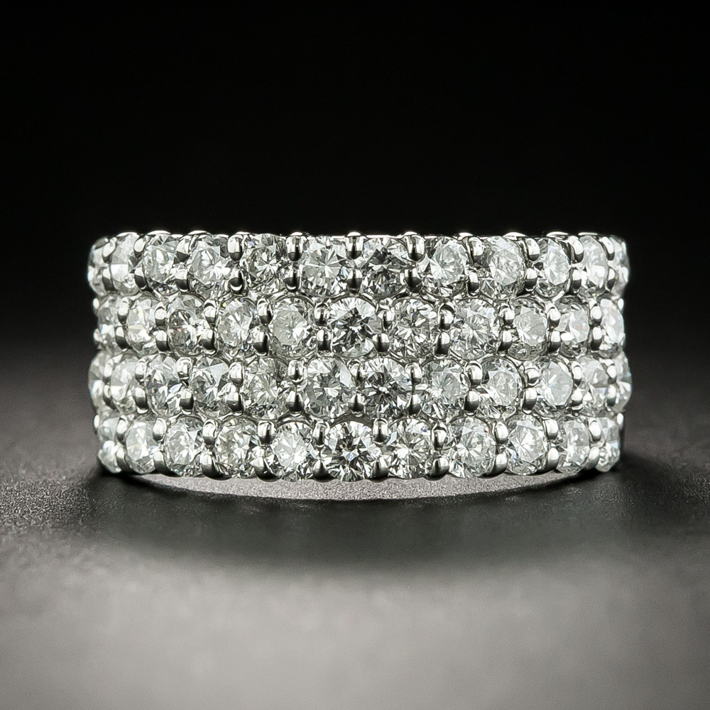 Four Row Diamond Platinum Band Ring