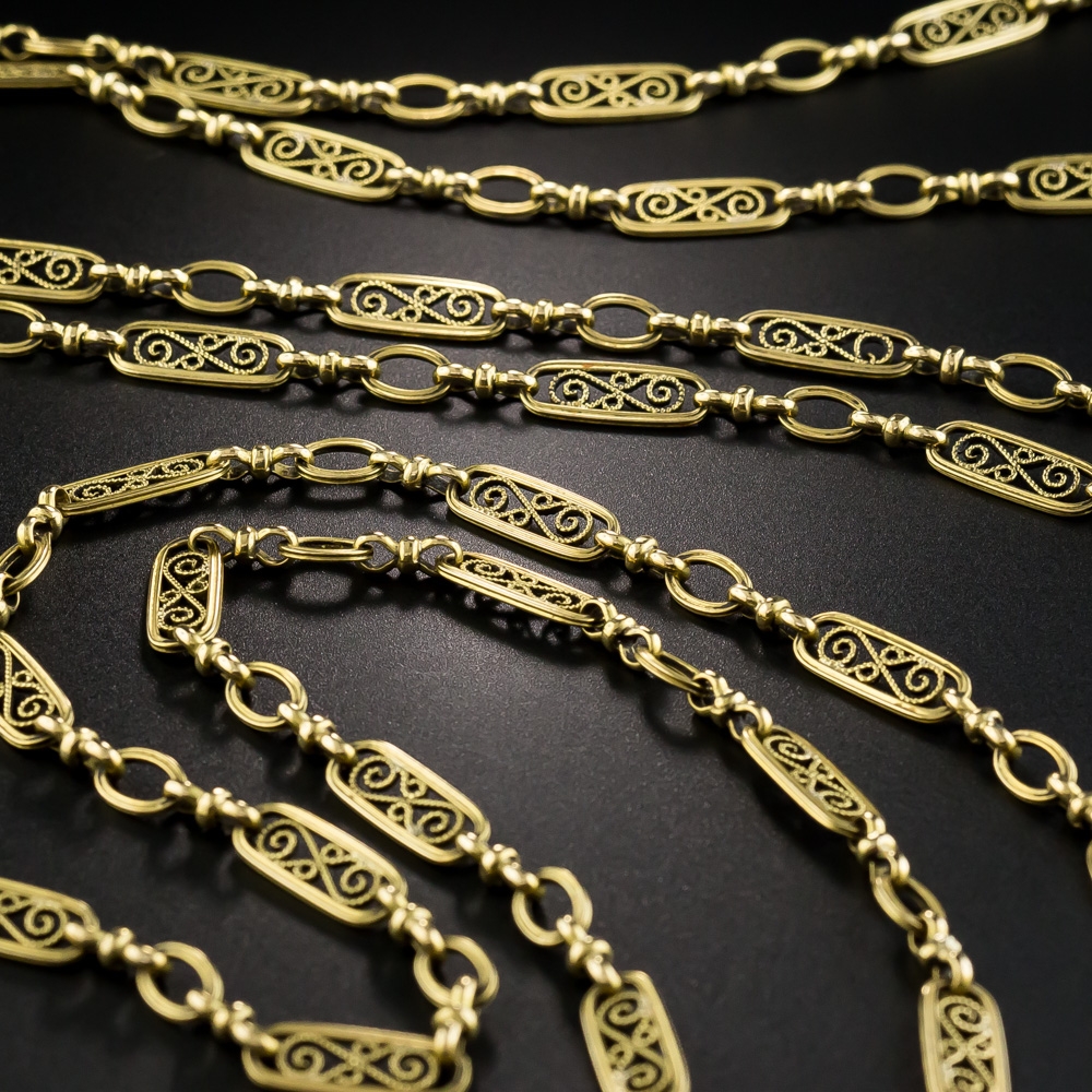 French 18K Long Fancy Link Chain