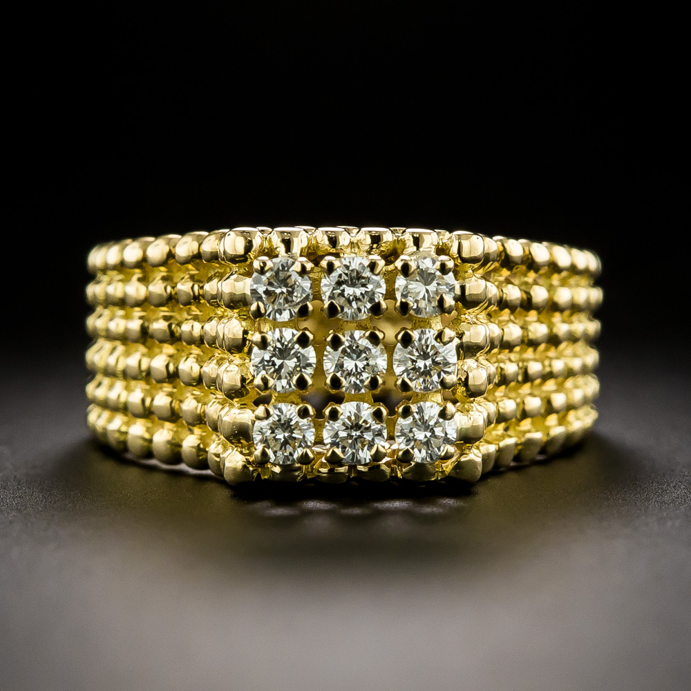 French 18K Square Cluster Diamond Ring