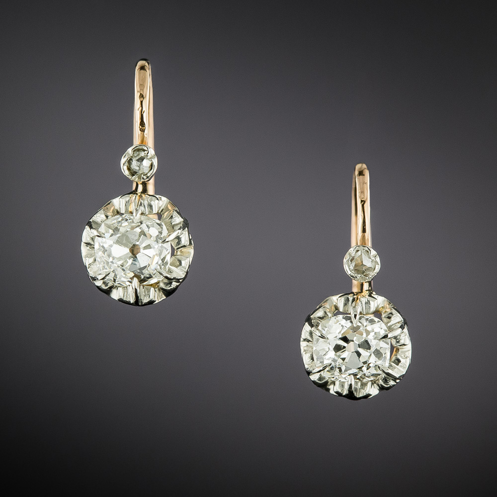 French Antique Diamond Dangle Earrings