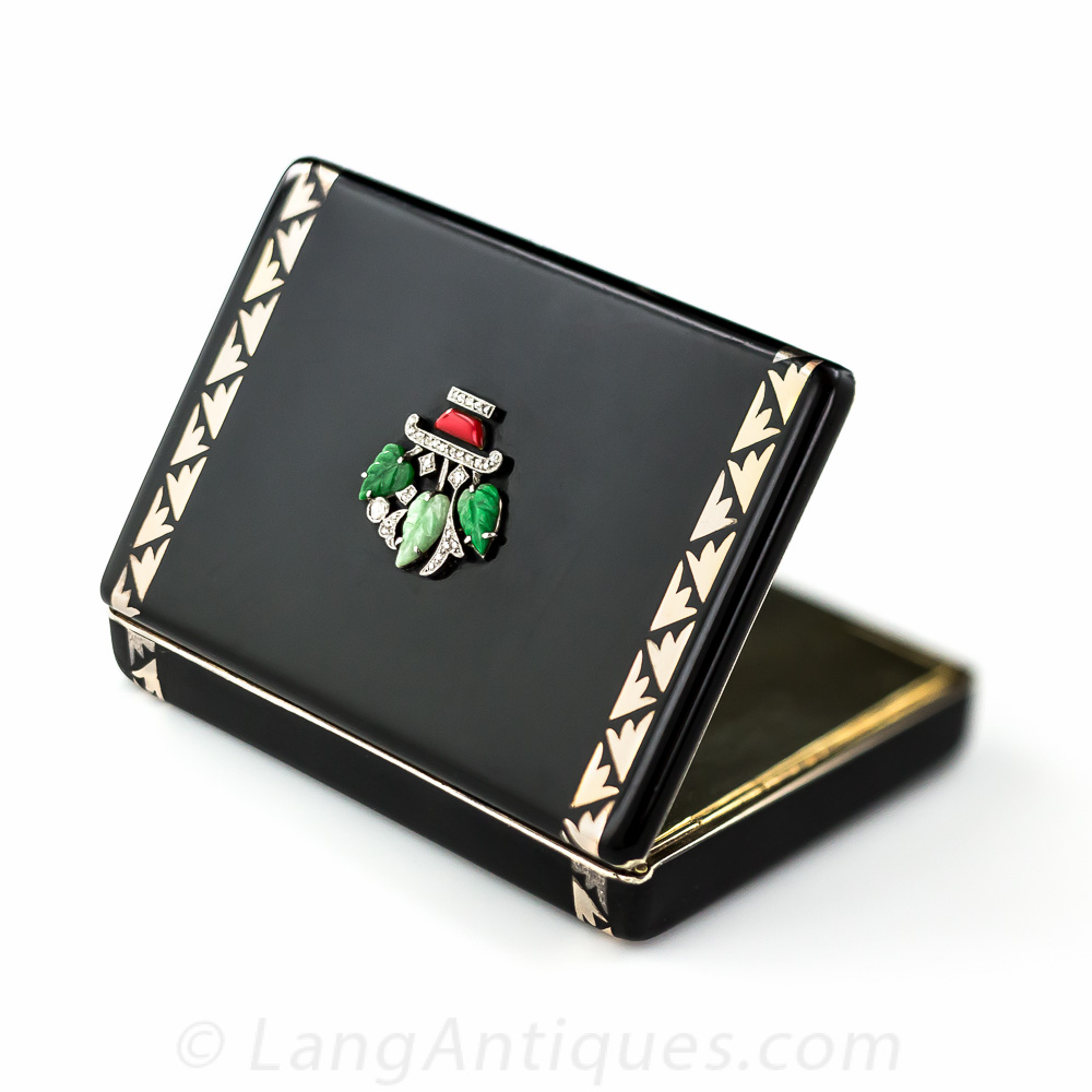 French Art Deco Black Enamel Compact