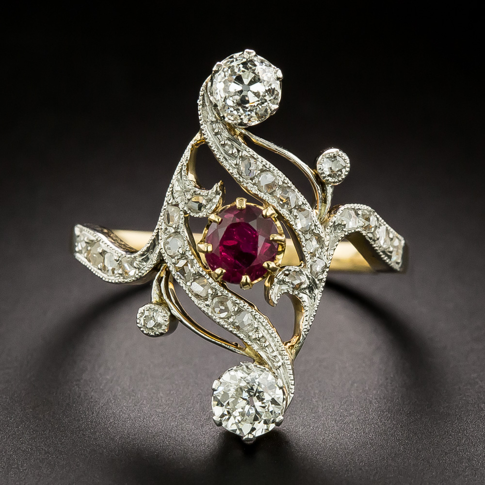 French Belle Epoque Ruby and Diamond Dinner Ring