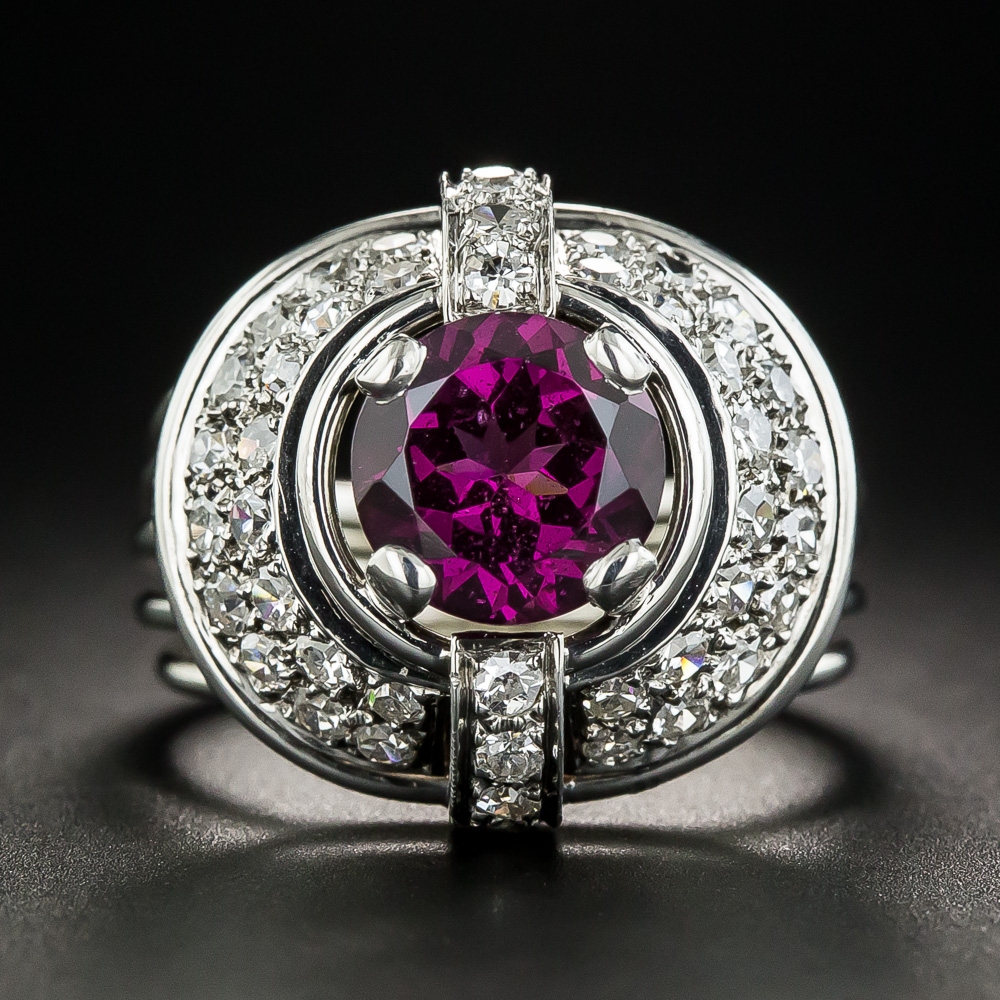 French Grape Garnet and Diamond Circular Dome Ring