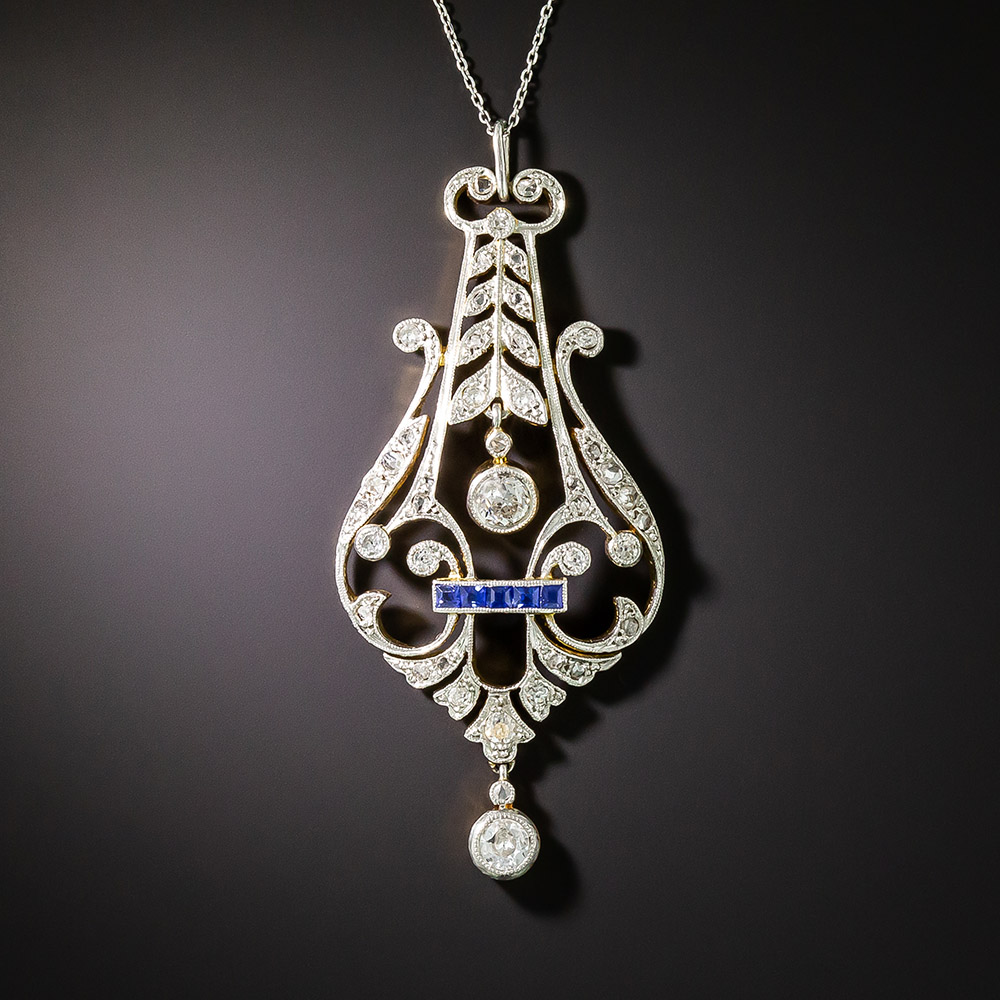 French La Belle Époque Diamond and Sapphire Lavalier