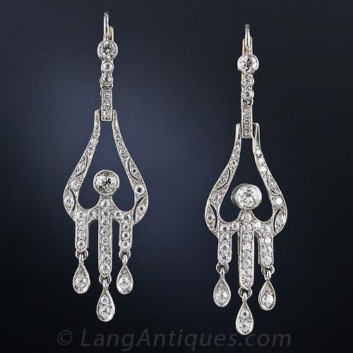 French (Monégasque) Belle Époque Diamond Drop Earrings