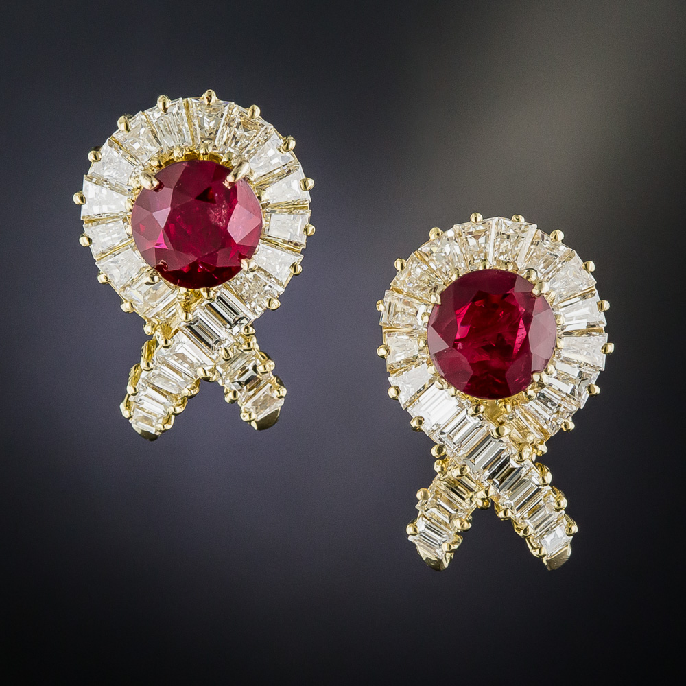 French Ruby and Diamond Earrings