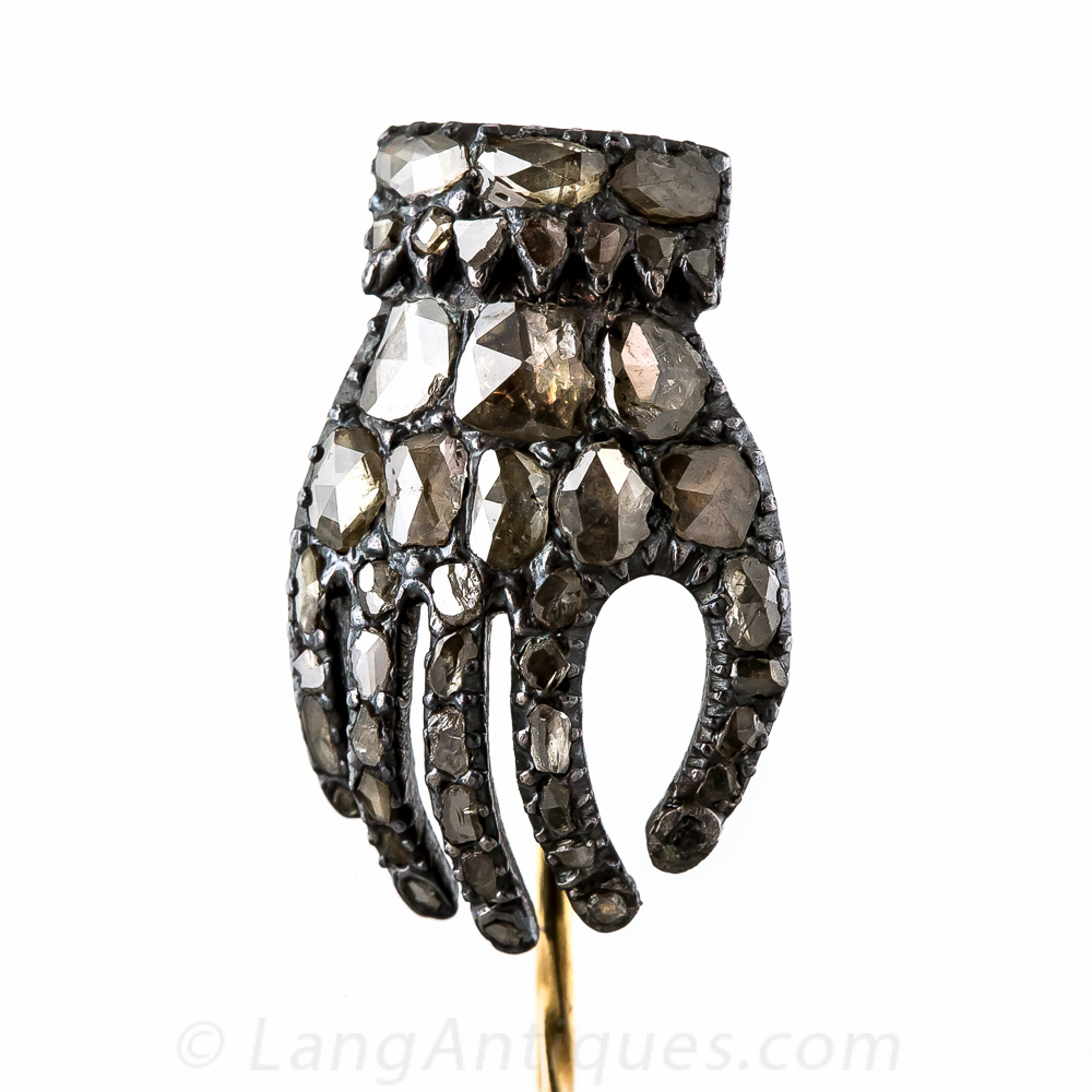 Georgian Silver and Rose-Cut Diamond Hand Stickpin