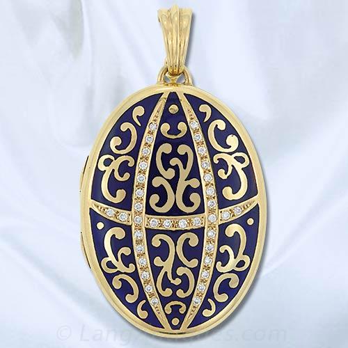 German Cobalt Blue Enamel and Diamond Locket