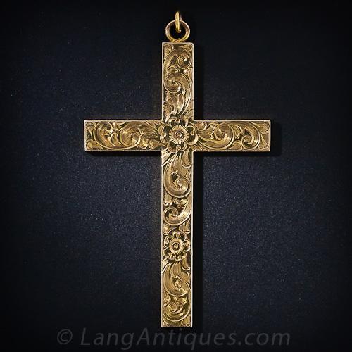 Gold Filled Engraved Reversable Victorian Cross